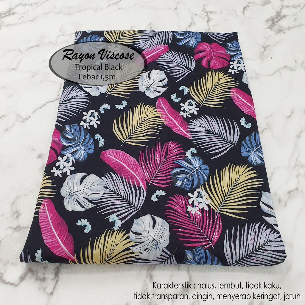 Jual KAIN RAYON VISCOSE TROPICAL BLACK (per 0.5m) | Shopee Indonesia