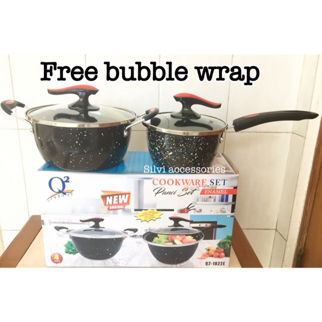 Jual Panci Set Q2 1822E Cookware Set Enamel Q2- 1822 E Tutup Kaca ...