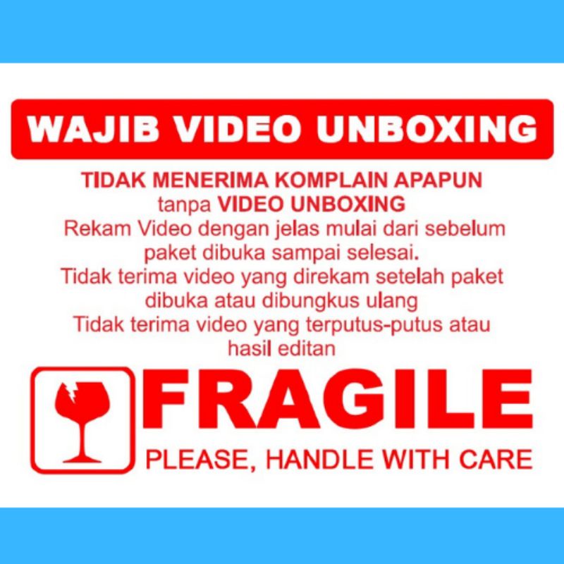 Jual stiker unboxing wajib video paket | ukuran 5x8 cm fragile merah ...