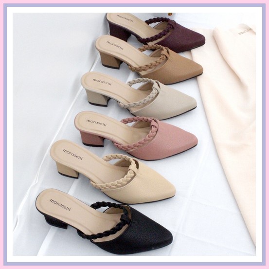 Jual Sepatu Selop Wanita High Heels Sepatu Hak Kaca Lancip Motif Bunga ...