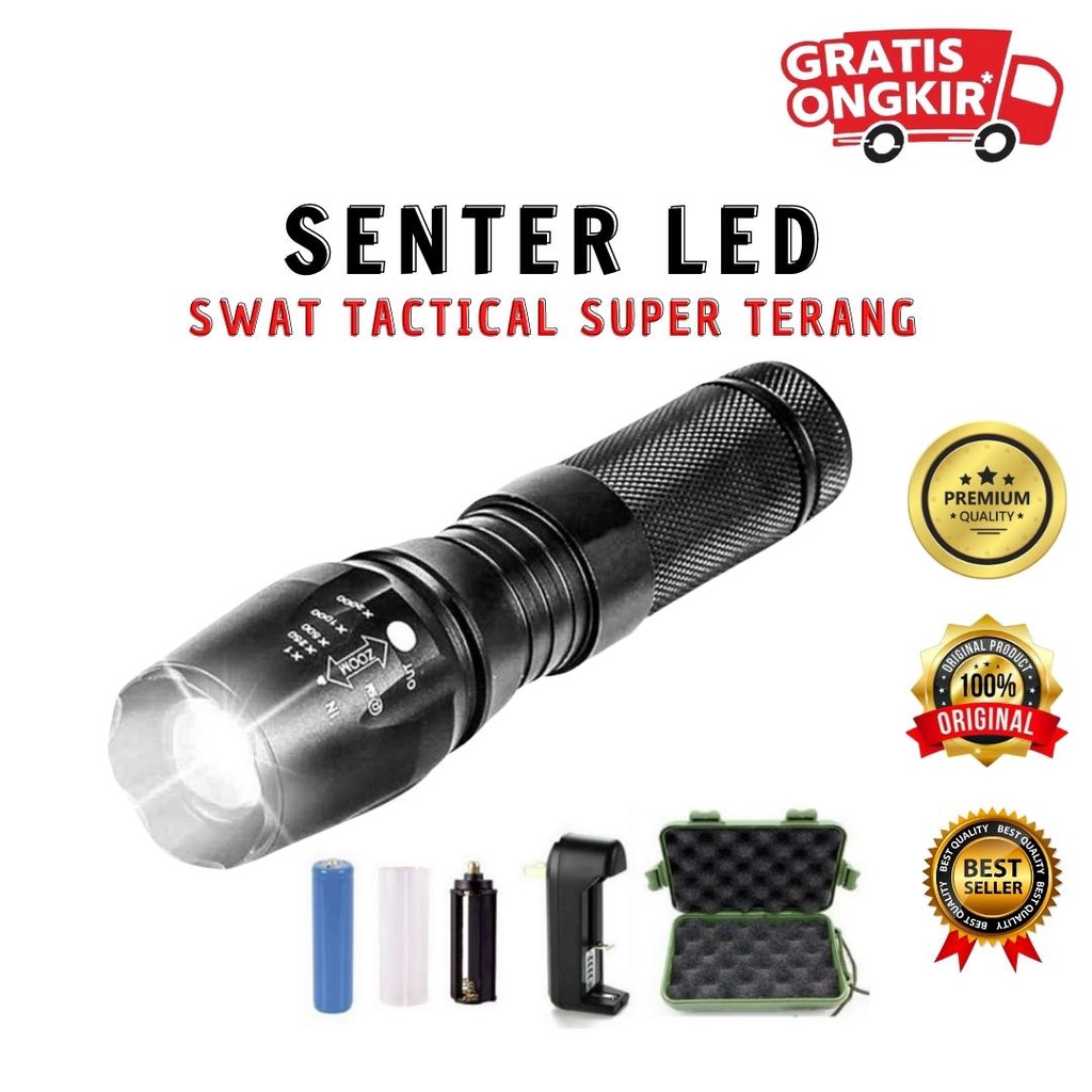Jual Paket Senter Police Swat Tactical LED Super Terang Original Fulllset + Baterai 18650 ...