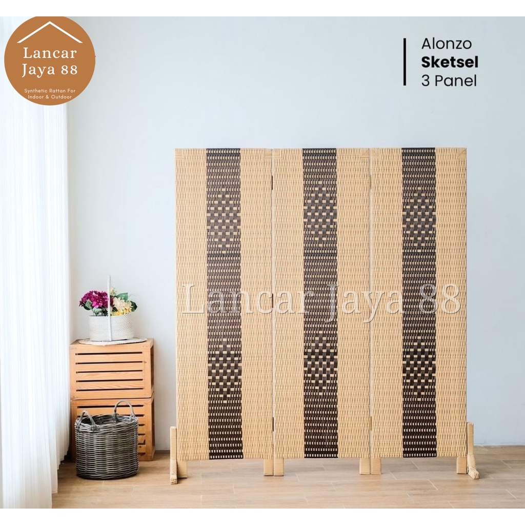 Jual Sketsel Ruangan Rotan Sintetis Honey Cokelat Honey 3 Panel ...