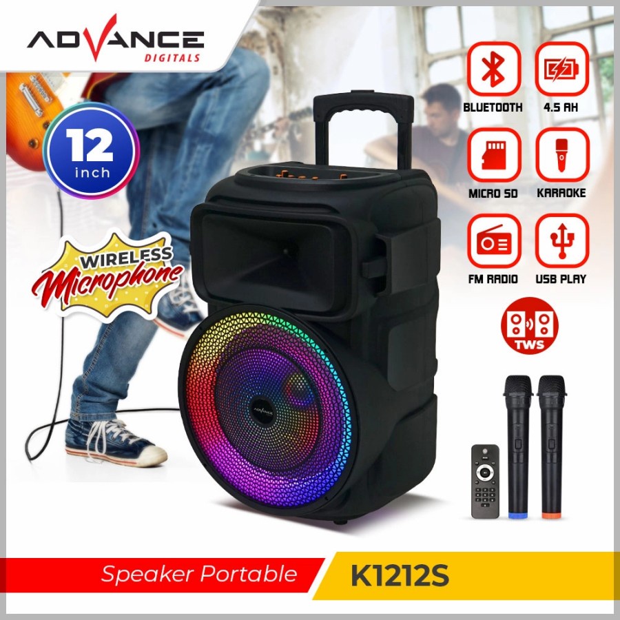 Jual SPEAKER PORTABLE BLUETOOTH ADVANCE K1212S - 12 inch Free Mic 2 BH WERELES | Shopee Indonesia