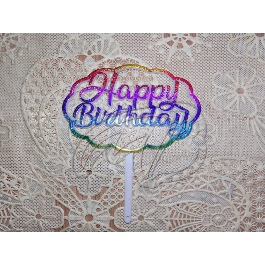 Jual Cup Cake Topper AKRILIK / Awan Rainbow / Topper Kue Happy Birthday ...