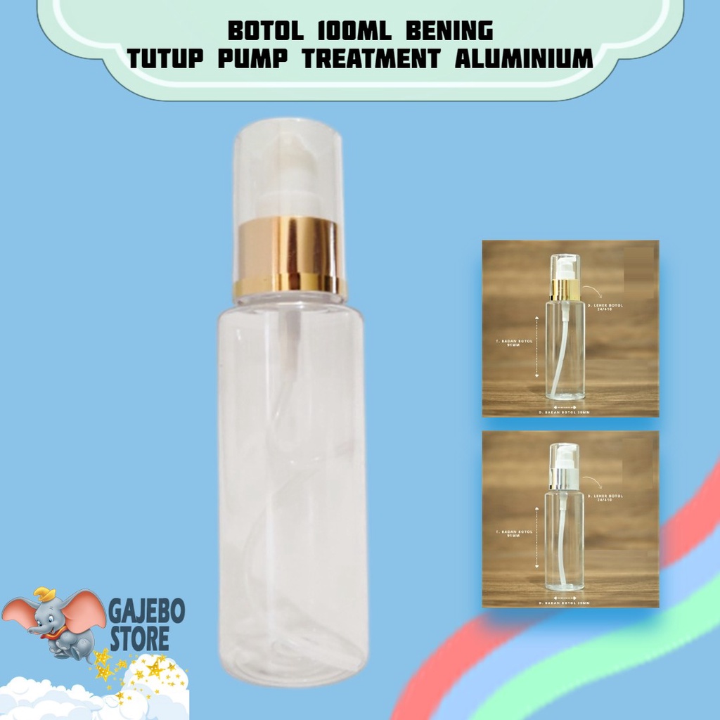 Jual BOTOL RF 100ML BENING CLEAR PUMP TREATMENT GOLD FULLCAP / BOTOL PUMP GOLD 100ML RF CLEAR ...