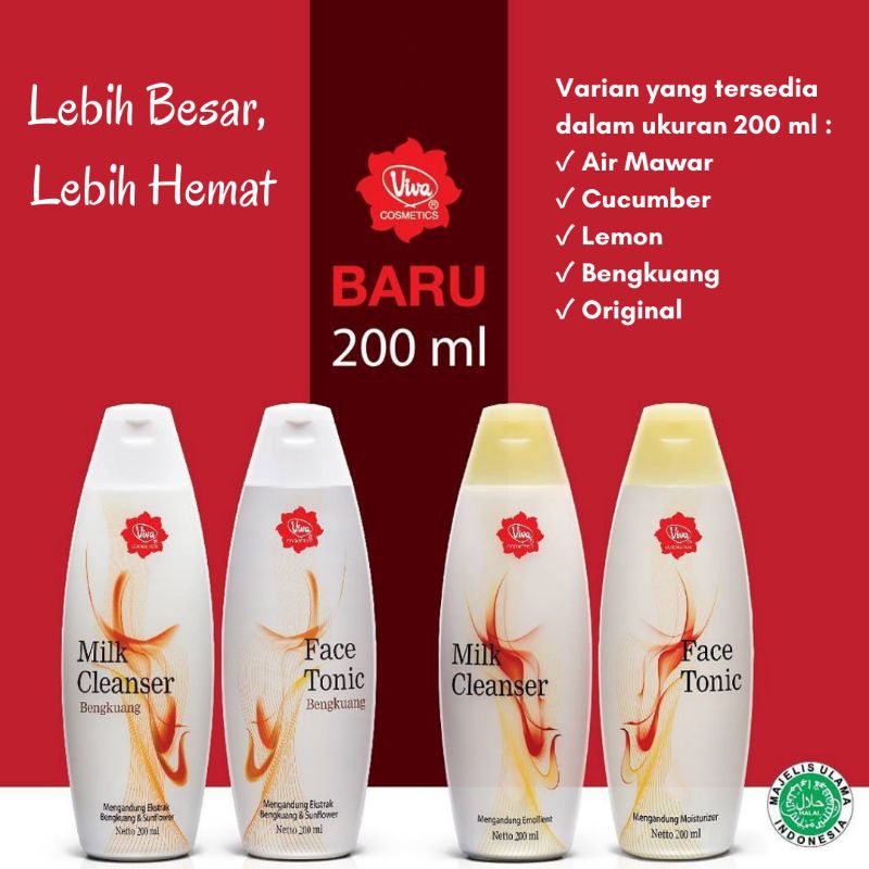 Jual 200 ml Viva Air Mawar, Milk Cleanser, Face Tonic Bengkuang, Lemon ...