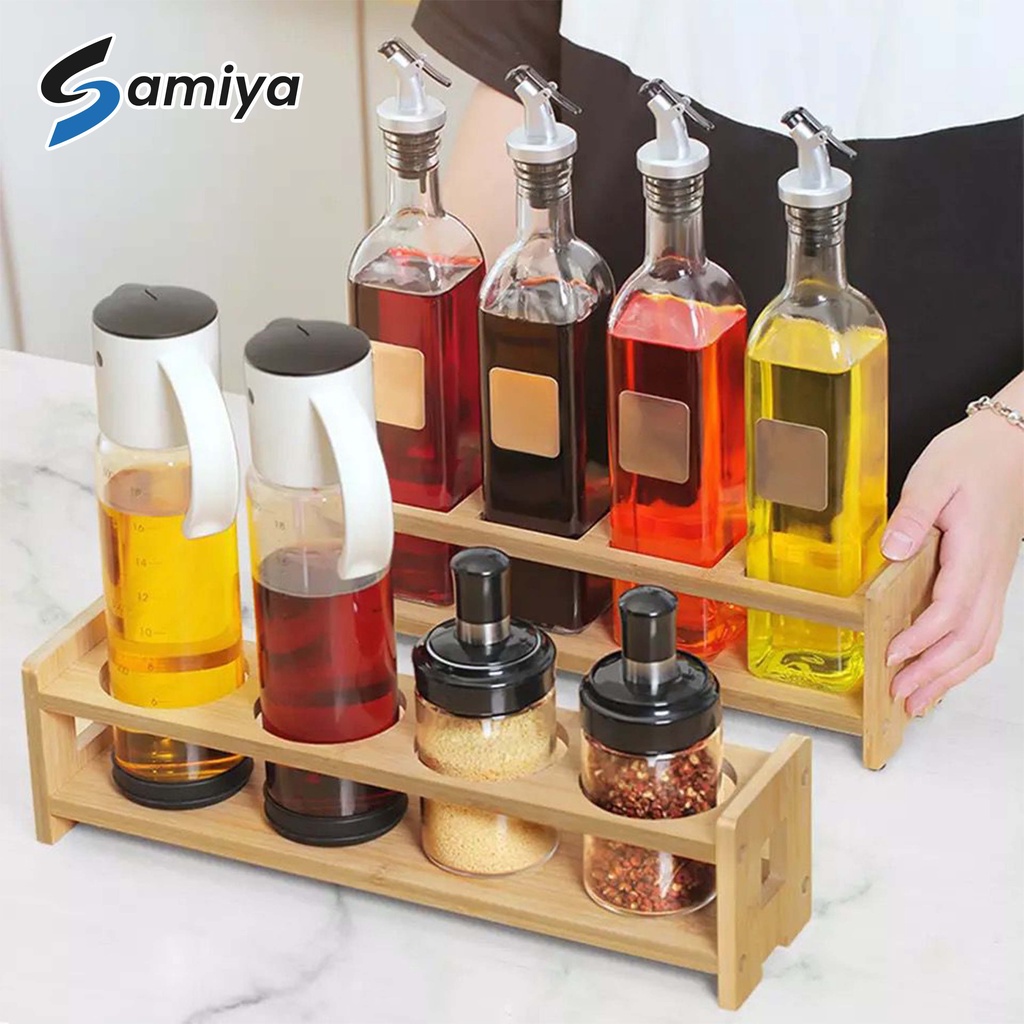 Jual rak kayu tempat botol minyak kecap saus bumbu dapur 4slot / wooden ...