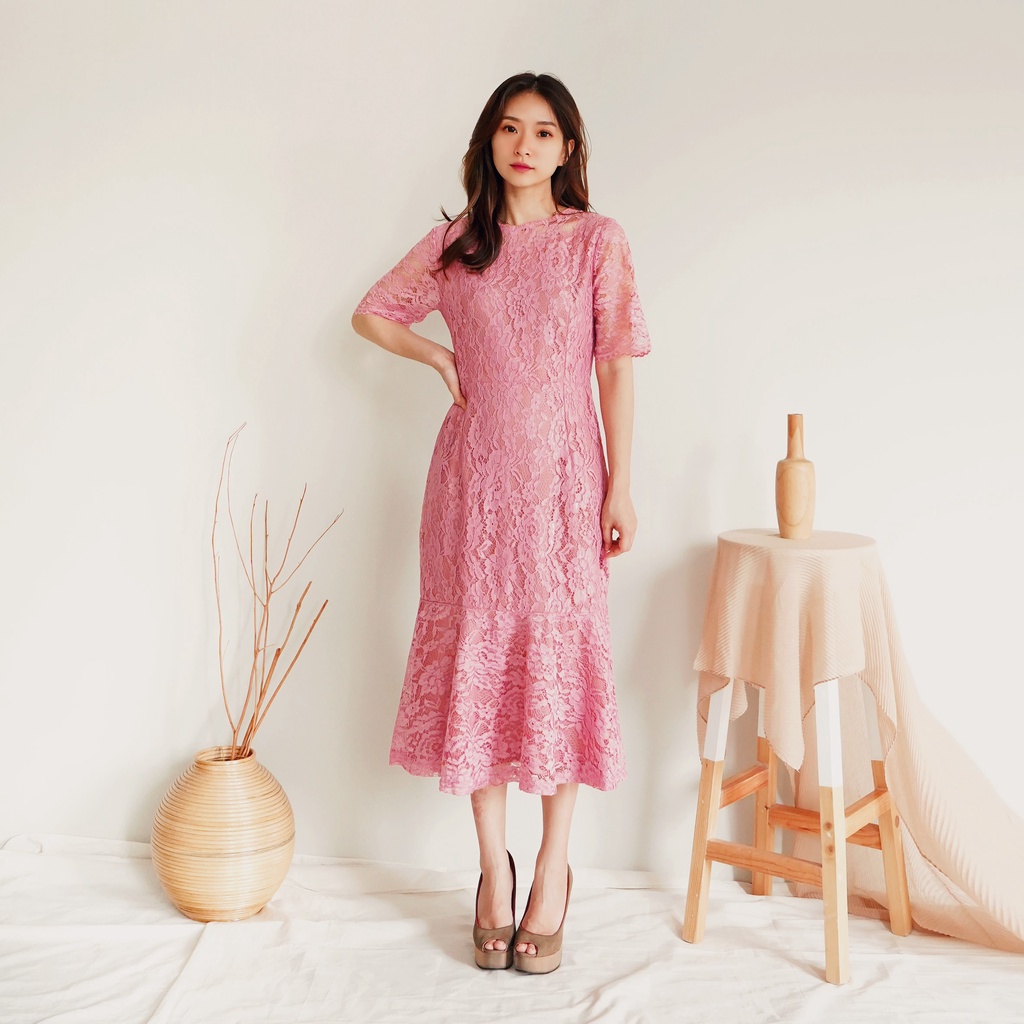 Jual (REALPICT) Midi Dress Pesta Kondangan / Dres Gereja Brukat HEYON bridesmaid | Shopee Indonesia