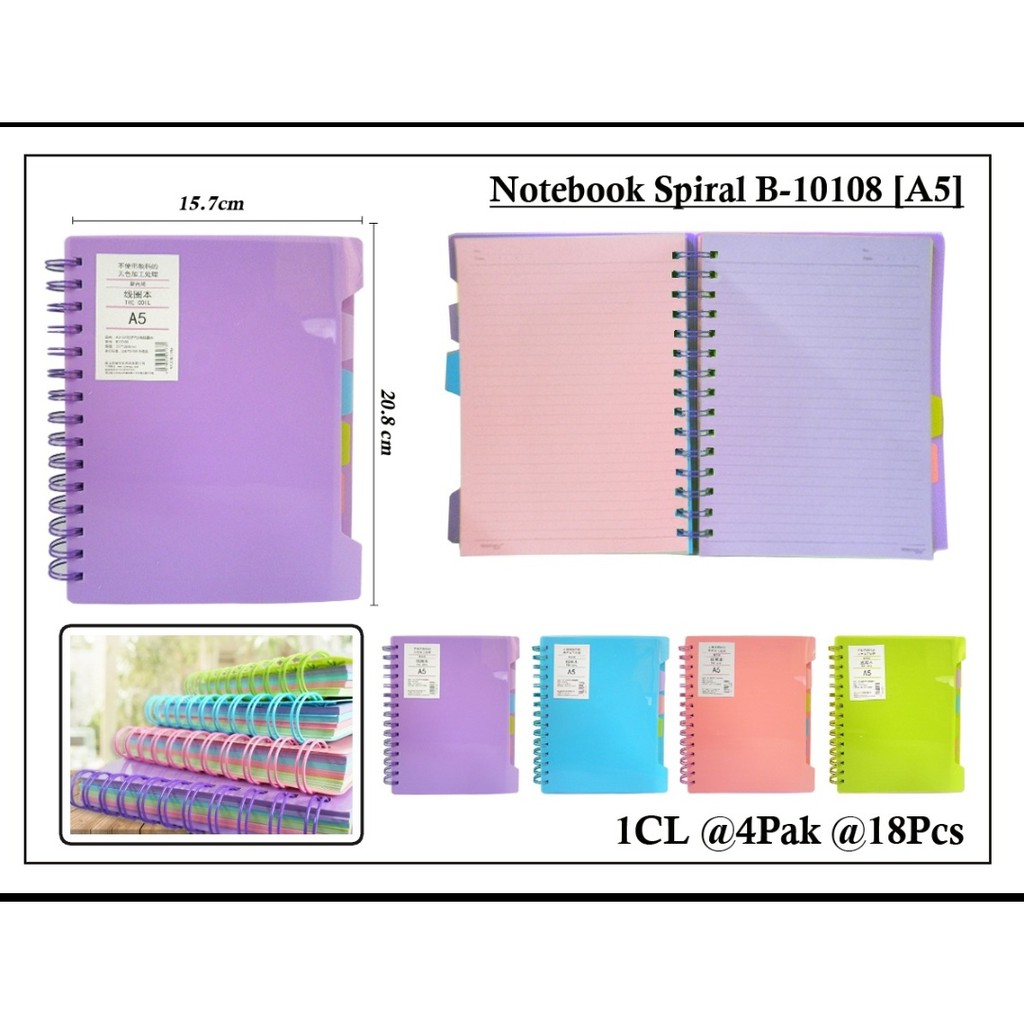 Jual buku notebook ring divider warna a5 pastel 120 lembar adam 10108 ...