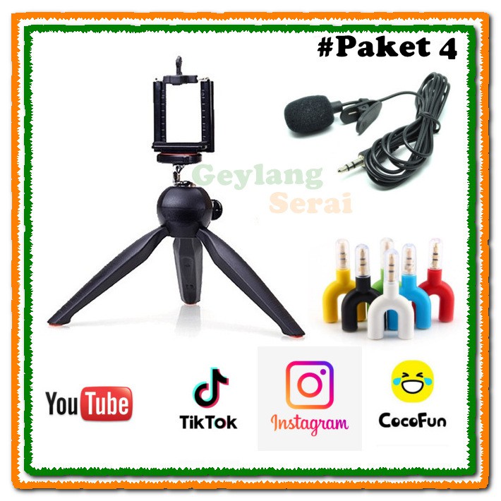 Jual Paket Youtuber Vlog Murah #4 - Mic Clip On, Splitter U, Tripod Mini YT-228 | Shopee Indonesia