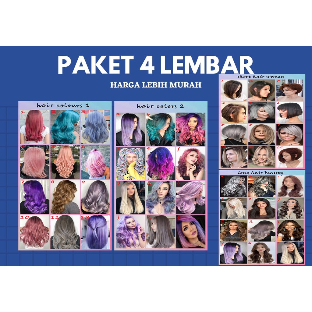 Jual 4 lembar poster warna rambut terbaru / poster salon rambut wanita ...