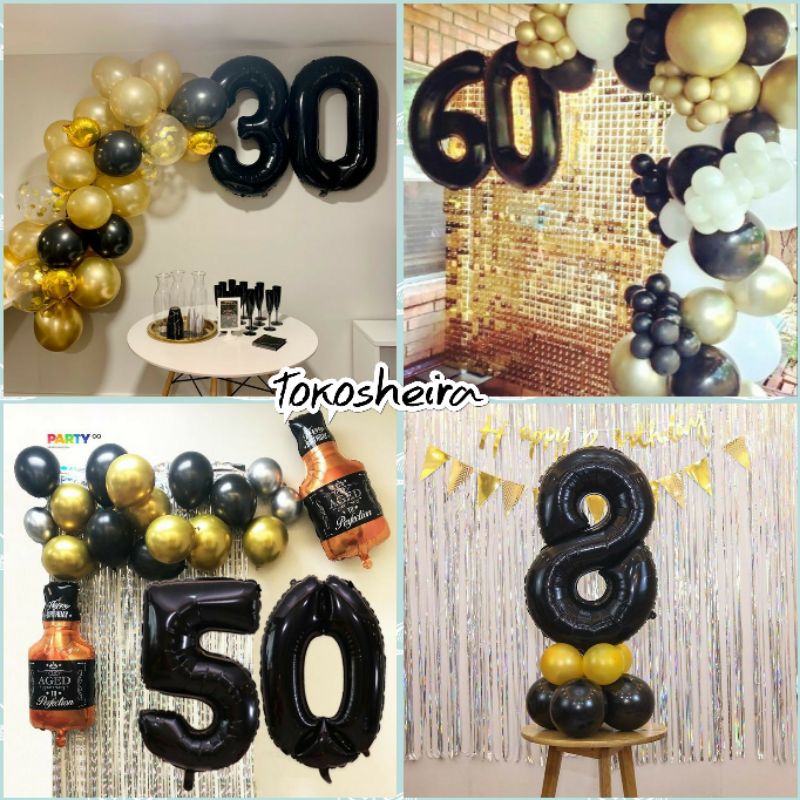 Jual Balon Angka Hitam Jumbo 80cm 80 cm Balon Foil Angka 32 Inch Balon ...