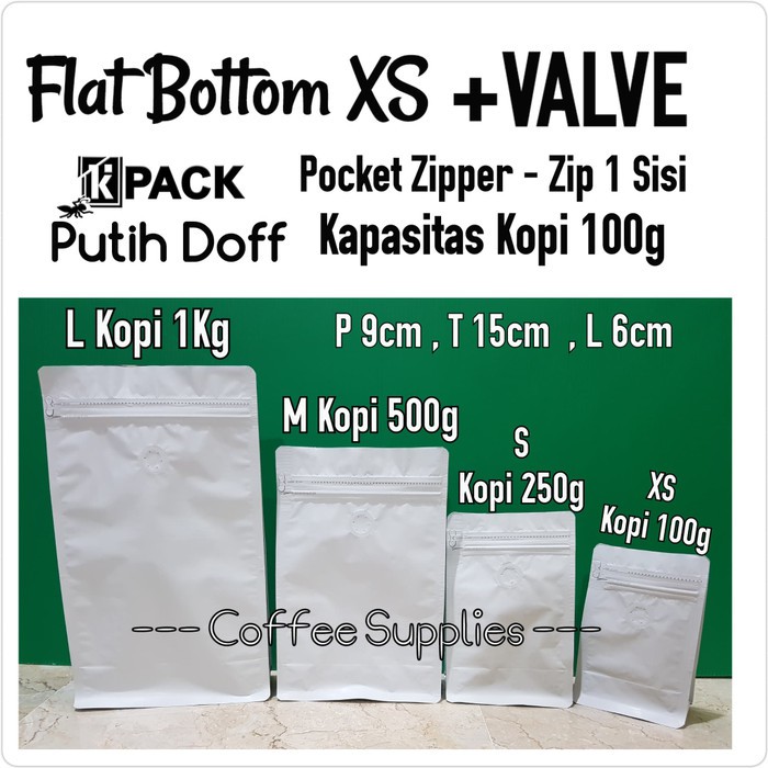 Jual Jual FLAT BOTTOM XS 250 VALVE PUTIH DOFF kemasan kopi 100g coffee packaging Murah | Shopee ...