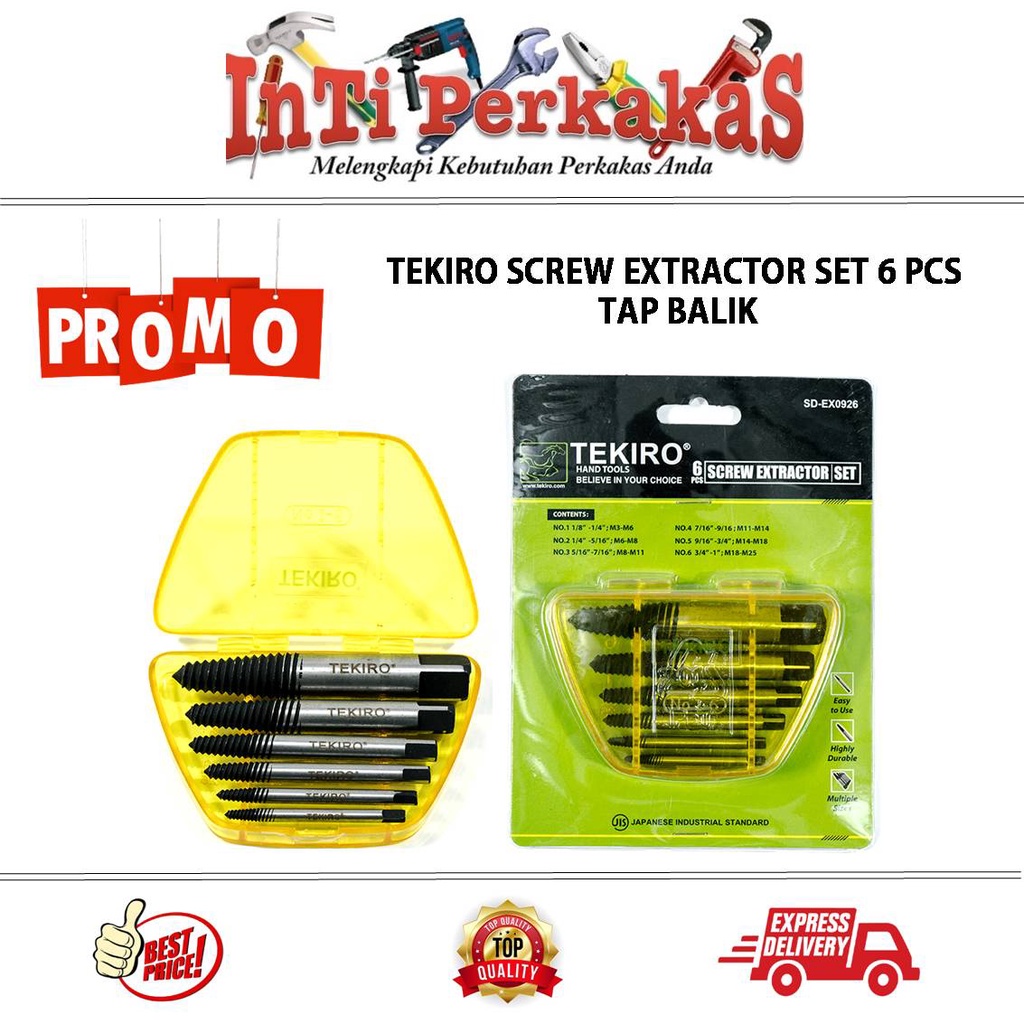 Jual TEKIRO TAP BALIK SET 6 PCS SCREW EXTRACTOR SET | Shopee Indonesia
