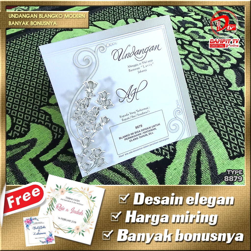 Jual Undangan Pernikahan Gambar Bunga Foil Perak Lipat Dua Elegan ...