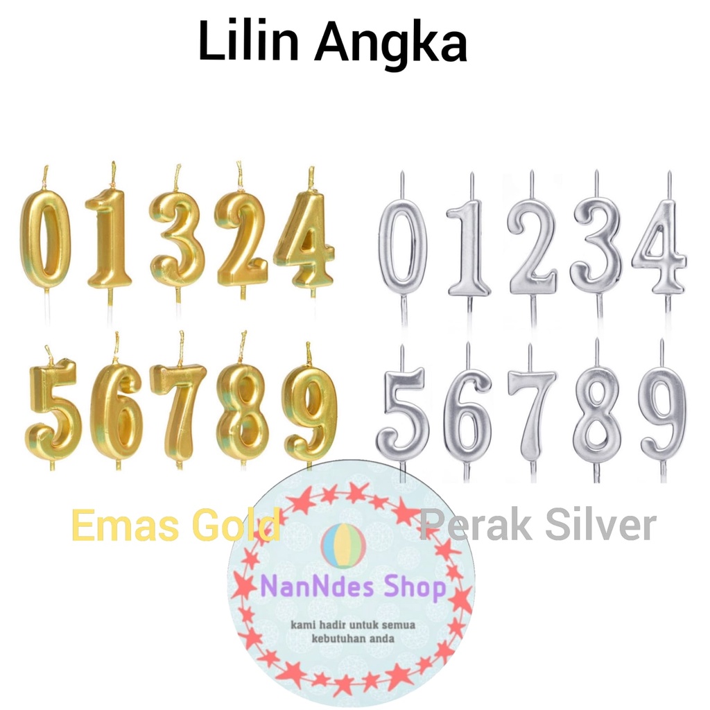 Jual Lilin Angka 0 - 9 Gold dan Silver / Lilin Ultah Emas Perak Ulang tahun Kustom Nomor ultah ...