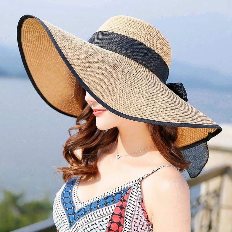 Jual Topi Pantai Lebar Jerami Straw Pita Hitam Korea Import Summer Hat Wanita | Shopee Indonesia