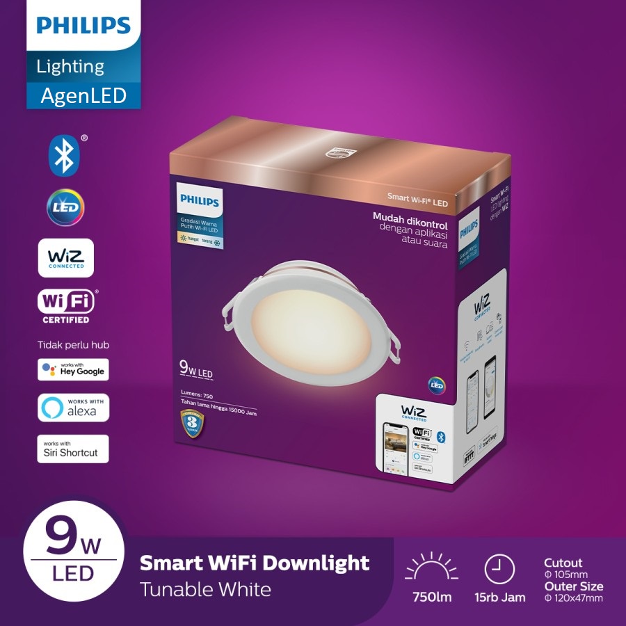 Jual PHILIPS Smart Downlight LED 9W WIFI Panel 9 w watt Wi-Fi Tunable ...