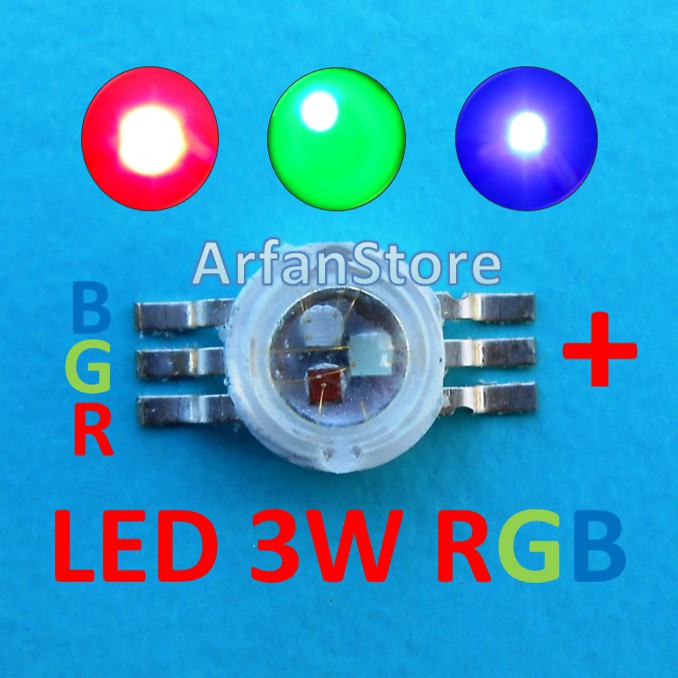 Jual High Power LED HPL 3W RGB RED GREEN BLUE MERAH HIJAU BIRU 460 ...