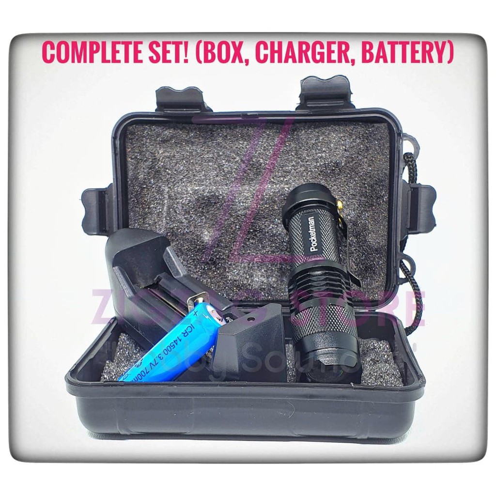 Jual Paket Senter Pocketman LED (Box, Charger, Battery) | Shopee Indonesia