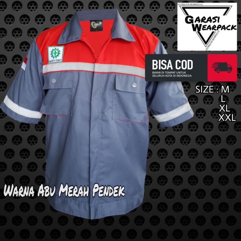 Jual Kemeja Wearpack Safety Lengan pendek/ Warna Abu merah/ original ...