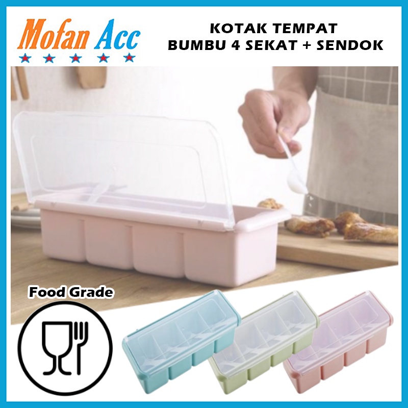 Jual Tempat Bumbu Dapur Panjang 4 Sekat FREE Sendok / Kotak Wadah ...