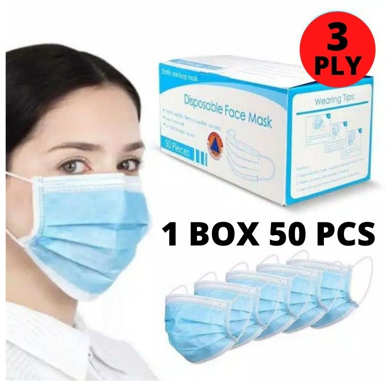 Jual Masker earloop 3 ply 1 box isi 50 pcs / Disposable protective mask ...