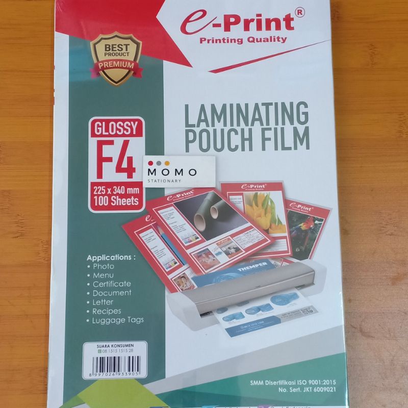 Jual plastik laminating F4 / laminating pouch e-print F4 (100 lembar) | Shopee Indonesia