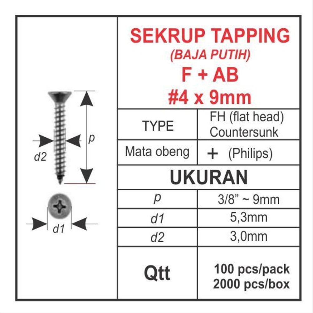 Jual Jual Sekrup No 4 x9mm - Sekrup tapping - paku sekrup - baja putih ...