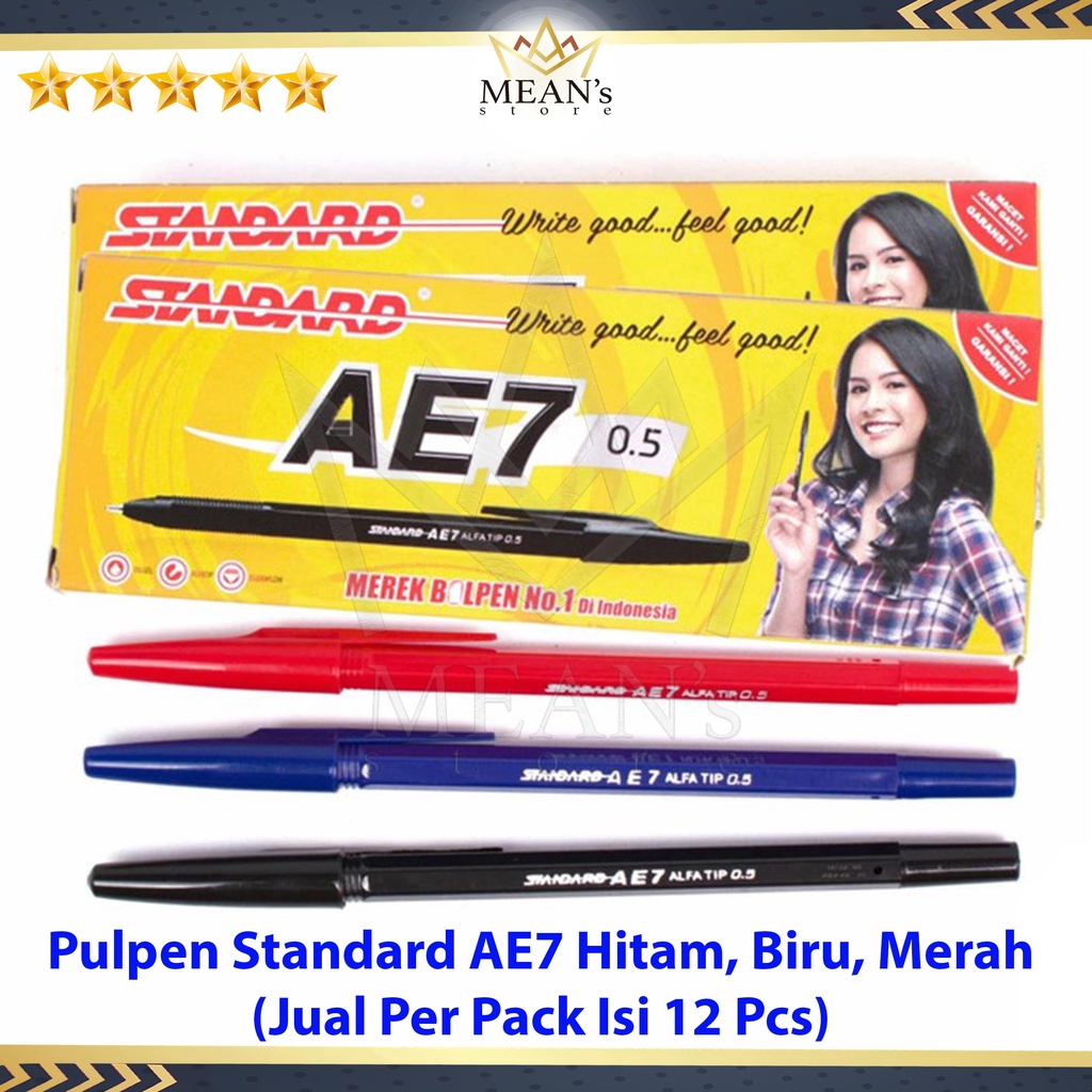 Jual Pulpen Standard AE7 / Pen AE7 Hitam Biru Merah | Shopee Indonesia