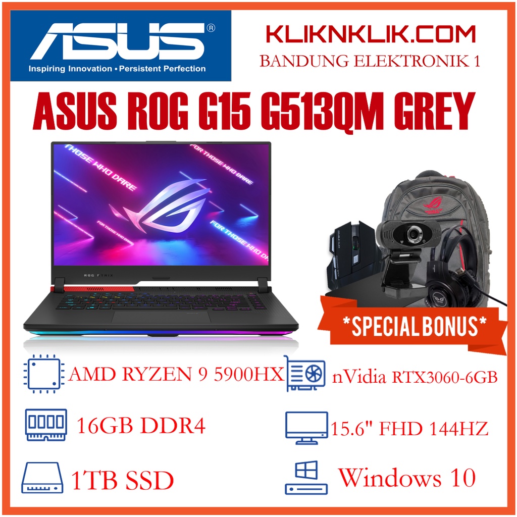 Jual LAPTOP GAMING ASUS ROG G15 G513QM AMD RYZEN 9 5900HX 16GB 1TB SSD RX3060 WINDOWS 10 HOME ...