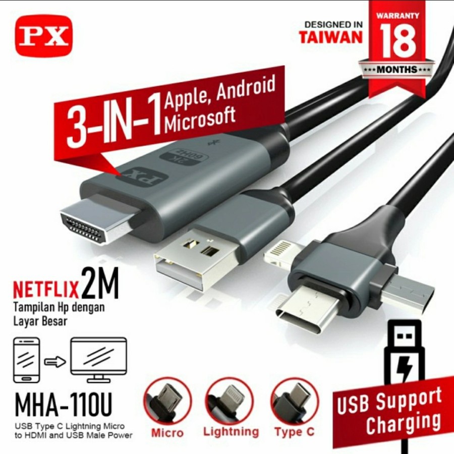Jual PX Kabel HDMI to USB Micro TypeC Lightning Converter - PX MHA-110U 100% ORIGINAL | Shopee ...