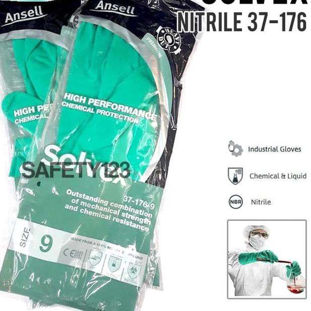 Jual Ansell Solvex 37-176 Nitrile Sarung Tangan Kimia Berbahaya Original | Shopee Indonesia