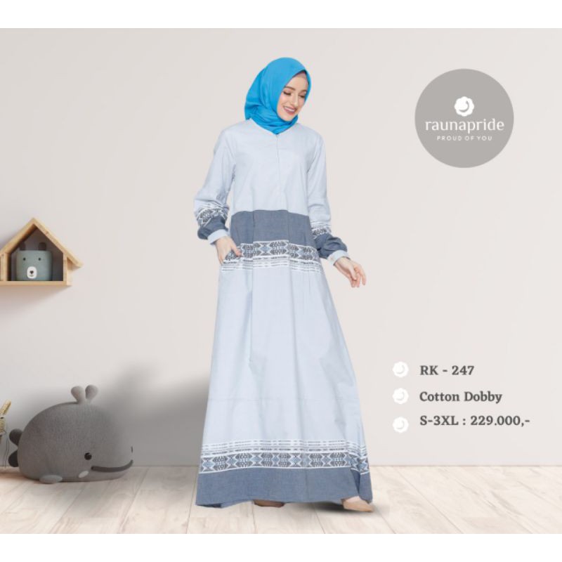 Jual Baju Muslim Gamis Wanita Dewasa Rauna Rk - 247 Biru | Shopee Indonesia