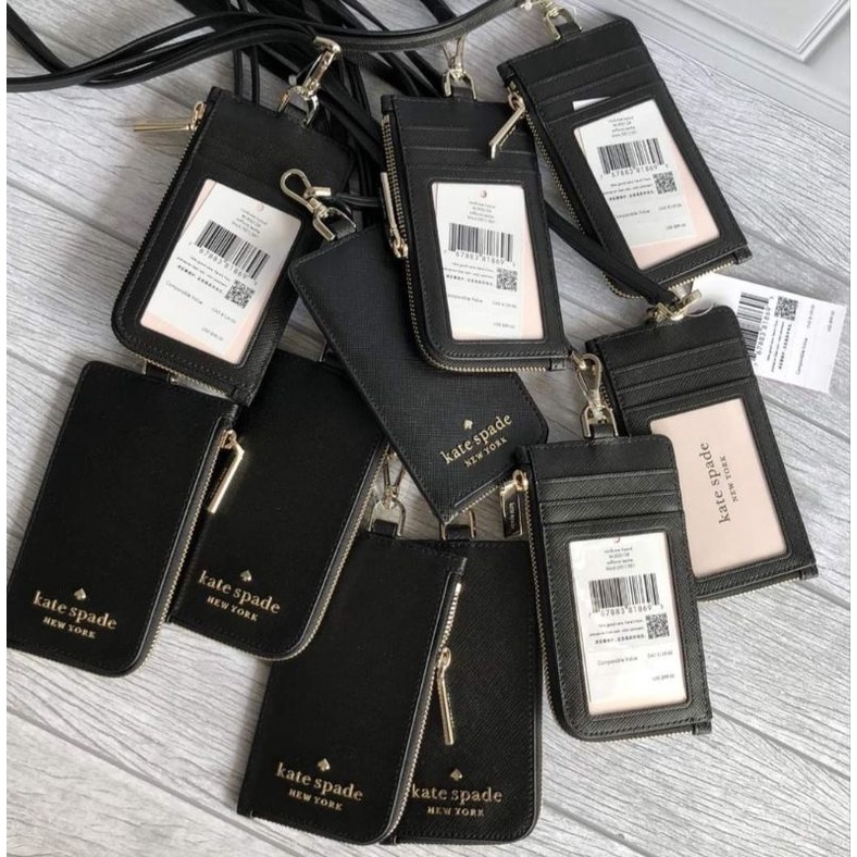 Jual ID CARD LANYARD KS ID CARD KATE SPADE ORIGINAL BLACK LEATHER ID ...