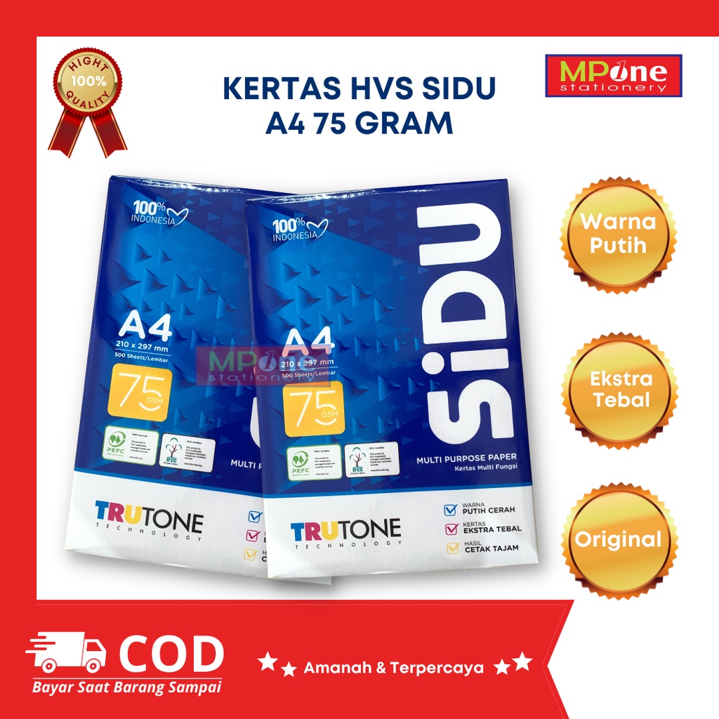 Jual Kertas HVS SIDU Ukuran A4 75 GSM HVS SIDU ISI 500 LEMBAR | Shopee Indonesia