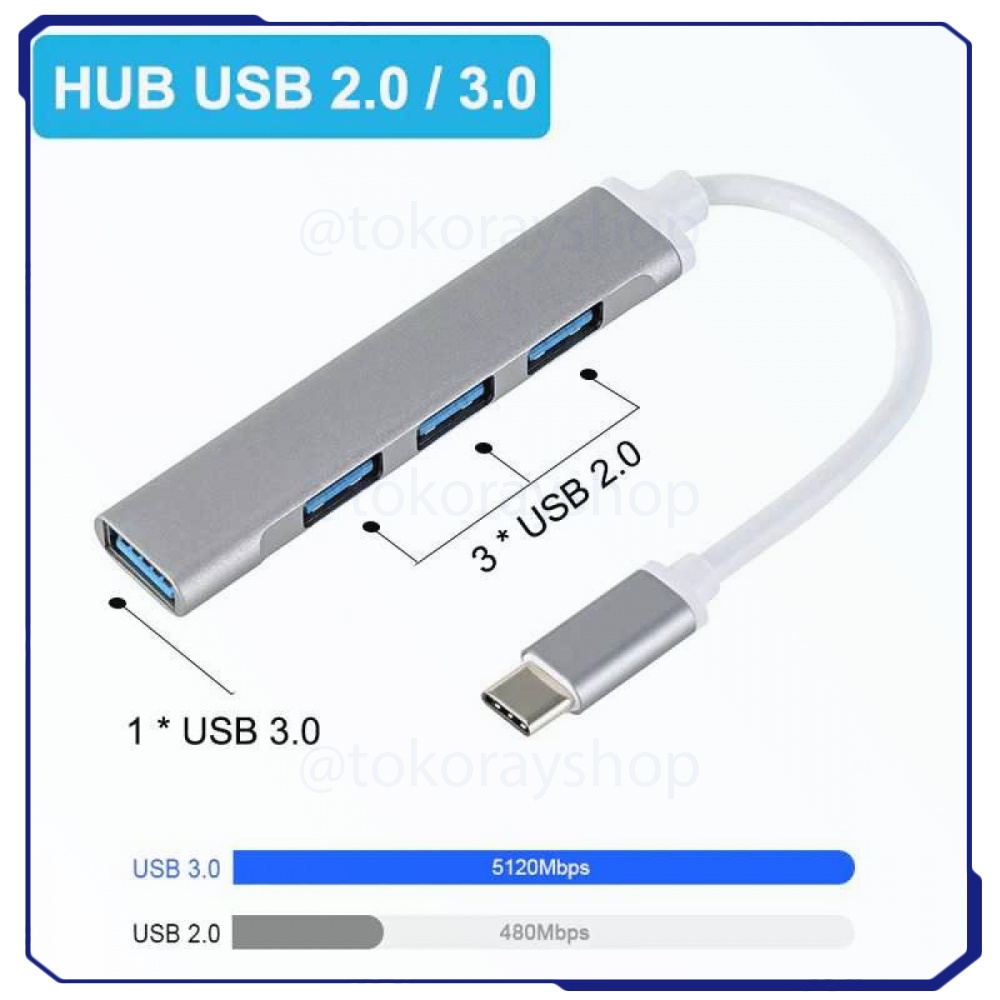 Jual USB HUB Type C Adapter High Speed 3.0 4 Port Aluminium - C809 | Shopee Indonesia