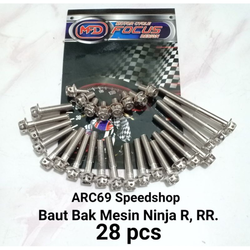 Jual Baut Bak Mesin Besi Crome Silver Ninja R & RR isi 28 pcs | Shopee Indonesia