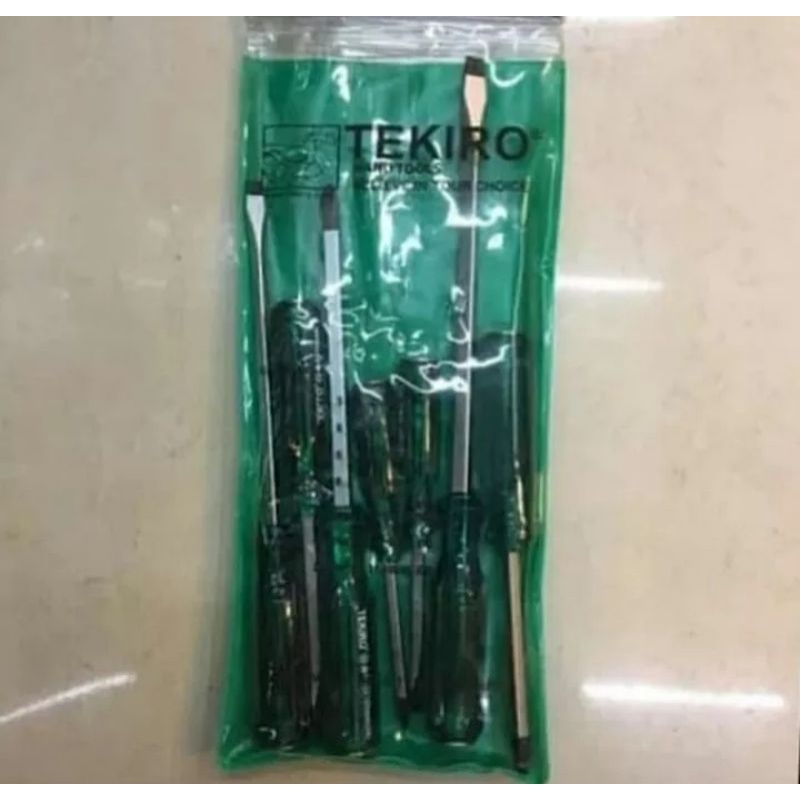 Jual Tekiro Obeng Set 7 pcs min ( - ) dan Plus ( + ) Tembus hijau ...