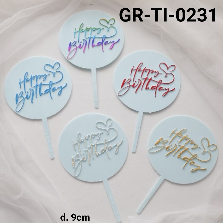 Jual GR-TI-0231 Cake topper tulisan kue tart happy birthday background biru yamama baking ...