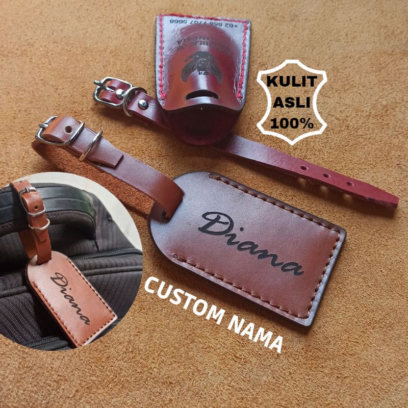 Jual TAG NAMA KOPER LUGGAGE TAG KULIT ASLI FREE CUSTOM NAMA | Shopee ...
