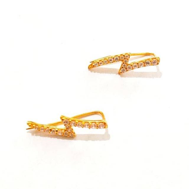 Jual Anting jepit emas asli model petir hadiah ultah | Shopee Indonesia