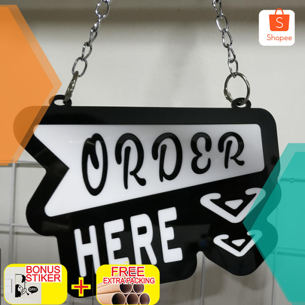 Jual Laser cut acrylic sign/tanda "ORDER HERE" gantung - Hitam 11 ...