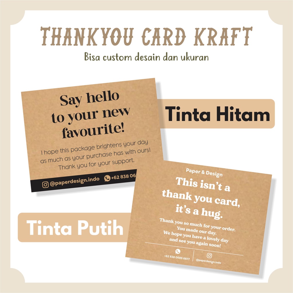 Jual THANK YOU CARD KRAFT PAPER | TINTA PUTIH HITAM | AESTHETIC | KARTU ...