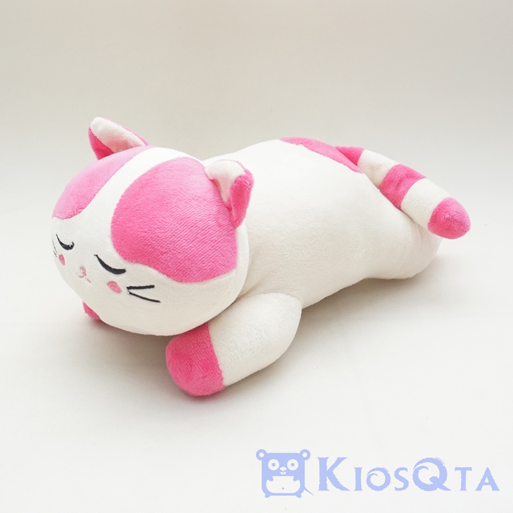 Jual boneka kucing tiarap lying cat pink putih bisa bersuara medium MAR ...