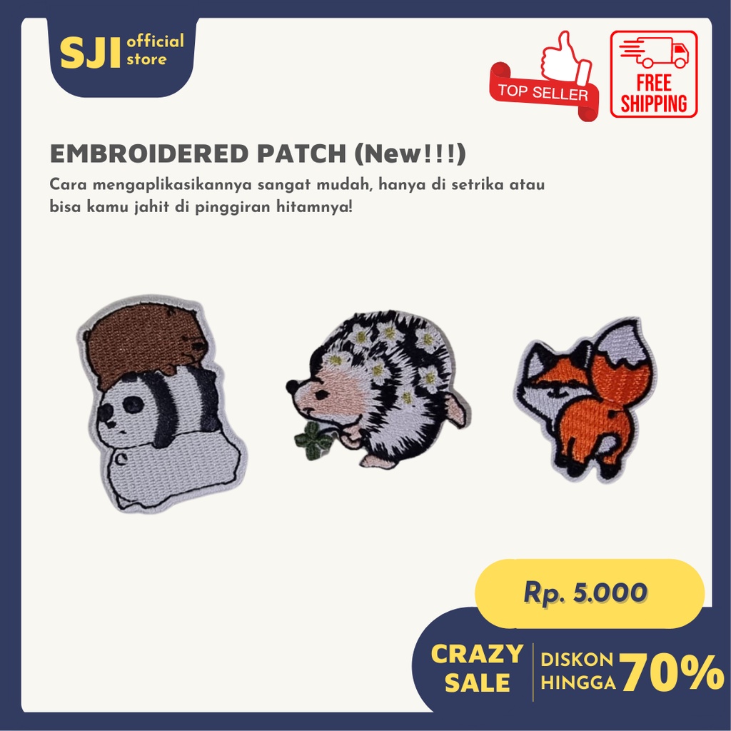 Jual [NEW] BARU PATCH EMBROIDERY EMBROIDERED BORDIR WE BARE BEARS LANDAK HEDGEHOG FOX SERIGALA ...