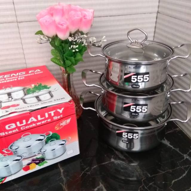 Jual Panci Set 555 Stainless 18/20/22 Tutup Kaca | Shopee Indonesia