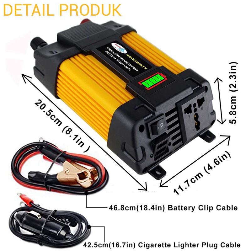 Jual Power Inverter DC 12v to AC 220v 4000W Model Transformer with LCD ...