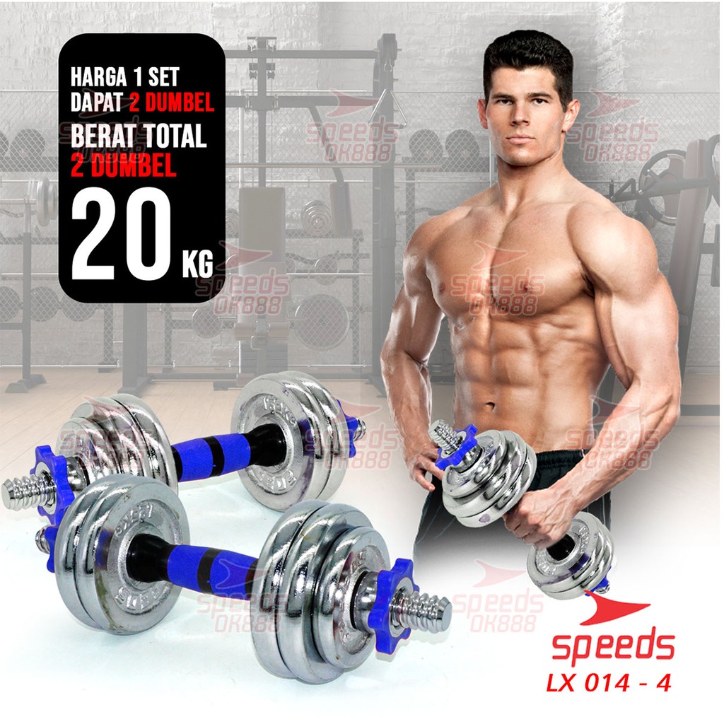 Jual SPEEDS Dumbell/Barbel Set Max 20kg Tiang Angkat Beban Besi 20 Kg ...