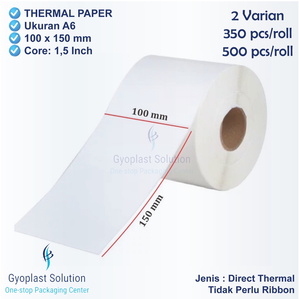 Jual Kertas Sticker Thermal 100 x 150 mm Label Barcode Ukuran A6 10x15 ...
